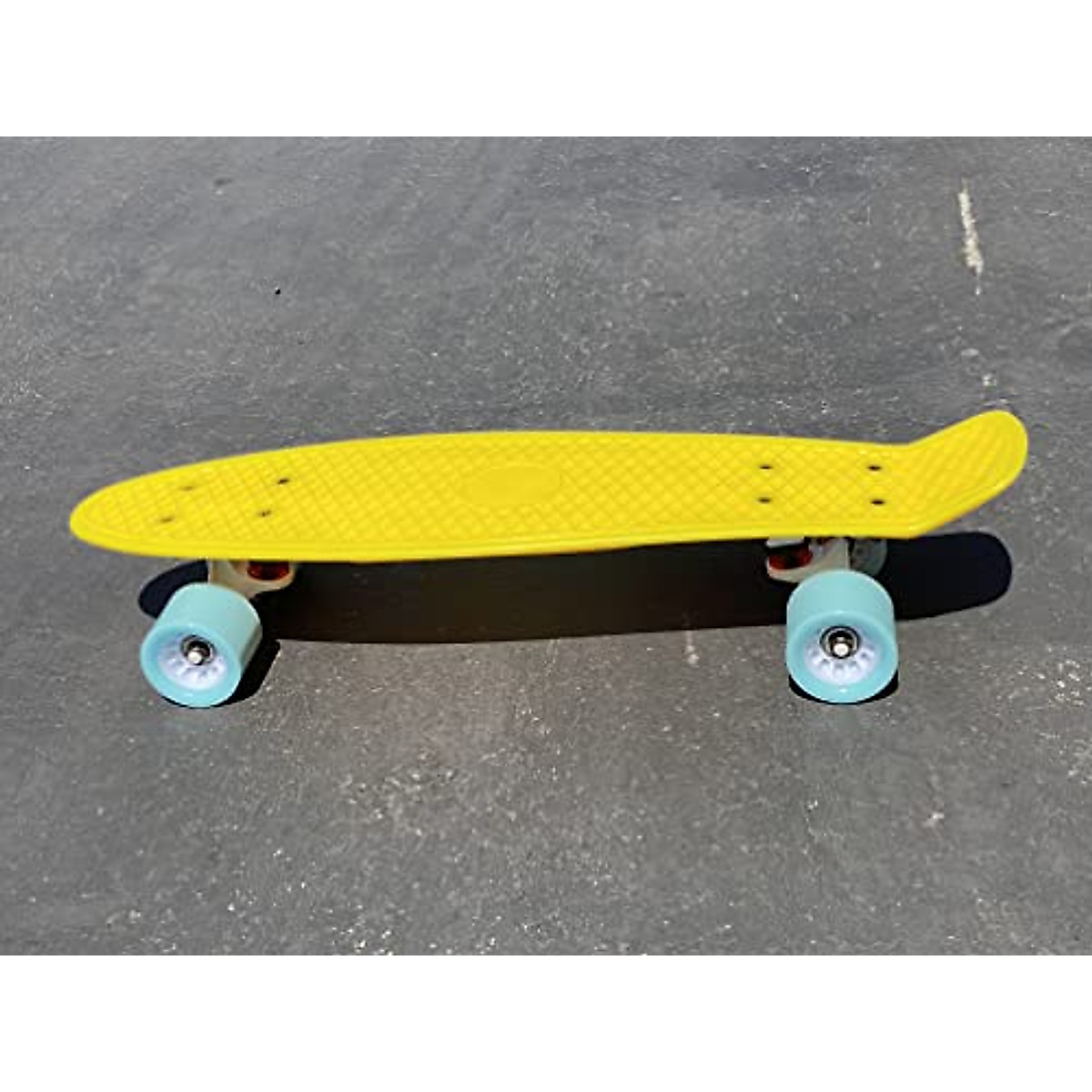 Yellow Skateboard with Blue Wheels Cruiser Board 22" Complete Board for Adult and Beginners AZM