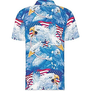 PAGYMO Golf Shirts for Men Hawaiian Funny Crazy Print Mens Polo Shirt Eagle Flag Shirt, X-Large, Aop-polo-69379