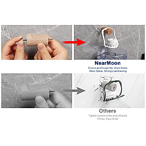 NearMoon Wood Wall Hooks, Natural Wooden Coat Hooks- Modern Handmade Decorative Hat Hooks Wall Mounted, Heavy Duty Rustic Wooden Wall Pegs for Hanging Towel Bag Clothes, 6 Pack (Beech)