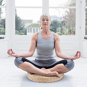 LIZEALUCKY Meditation Cushion, 11.8inch / 30cm Dia Straw Floor Seat Cushion for Deep Thought Leisure Round Shape Soft Pouf Light Yellow Knitted Tatami Cushion Easy to Clean