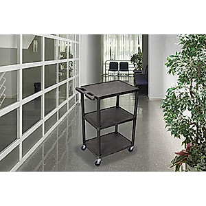 Luxor Multipurpose Three Shelves Structural Foam Plastic Storage Utility Cart - Black