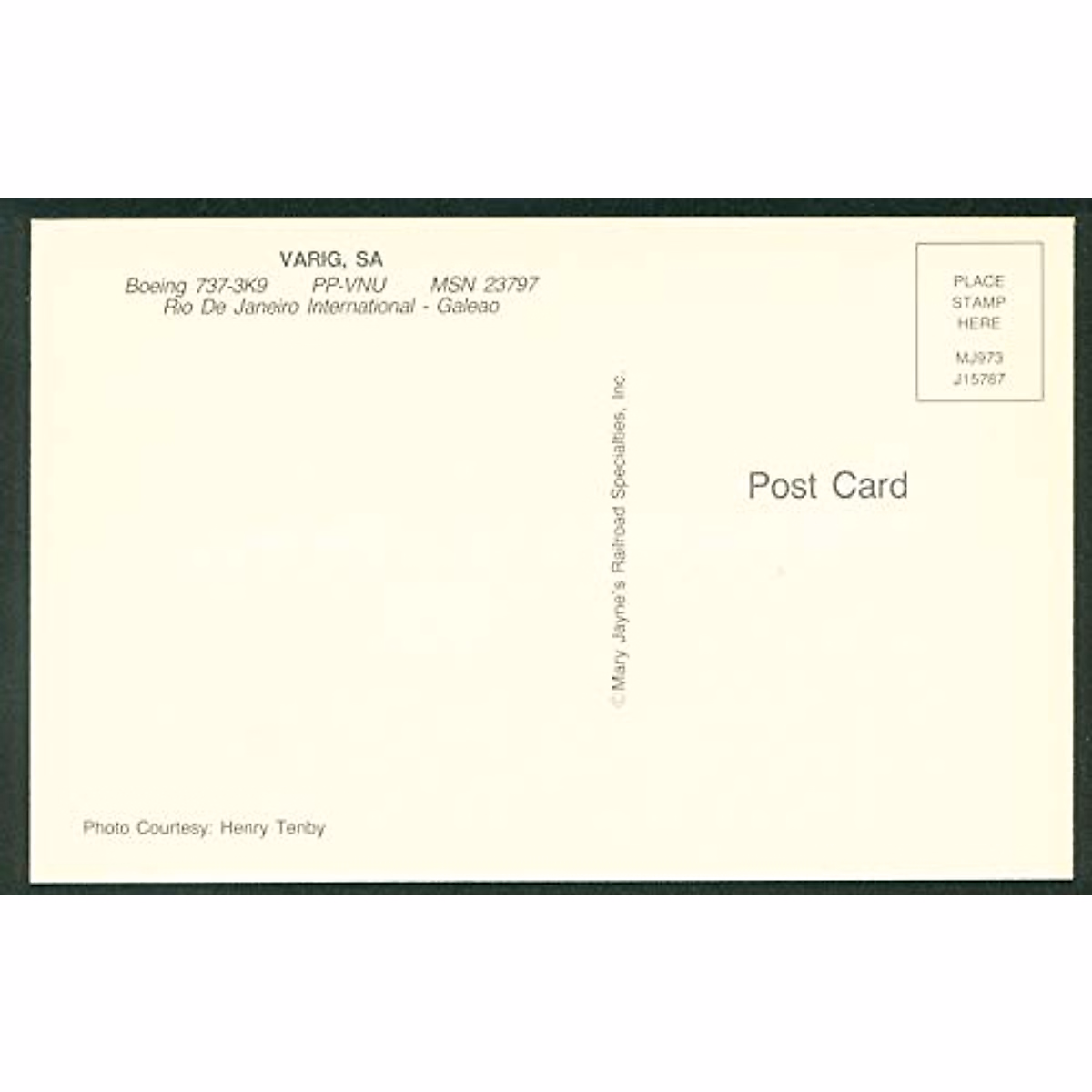 Varig South America Boeing 737 Jet Commercial Airplane Rio De Janeiro International Airport Postcard