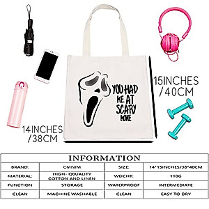 CMNIM Funny Horror Movies Tote Bag You Had Me At Scary Movie Ghost Face Gift for Scream Horror Thriller Movie Fans Storage Bag (Scream Horror Tote Bag)
