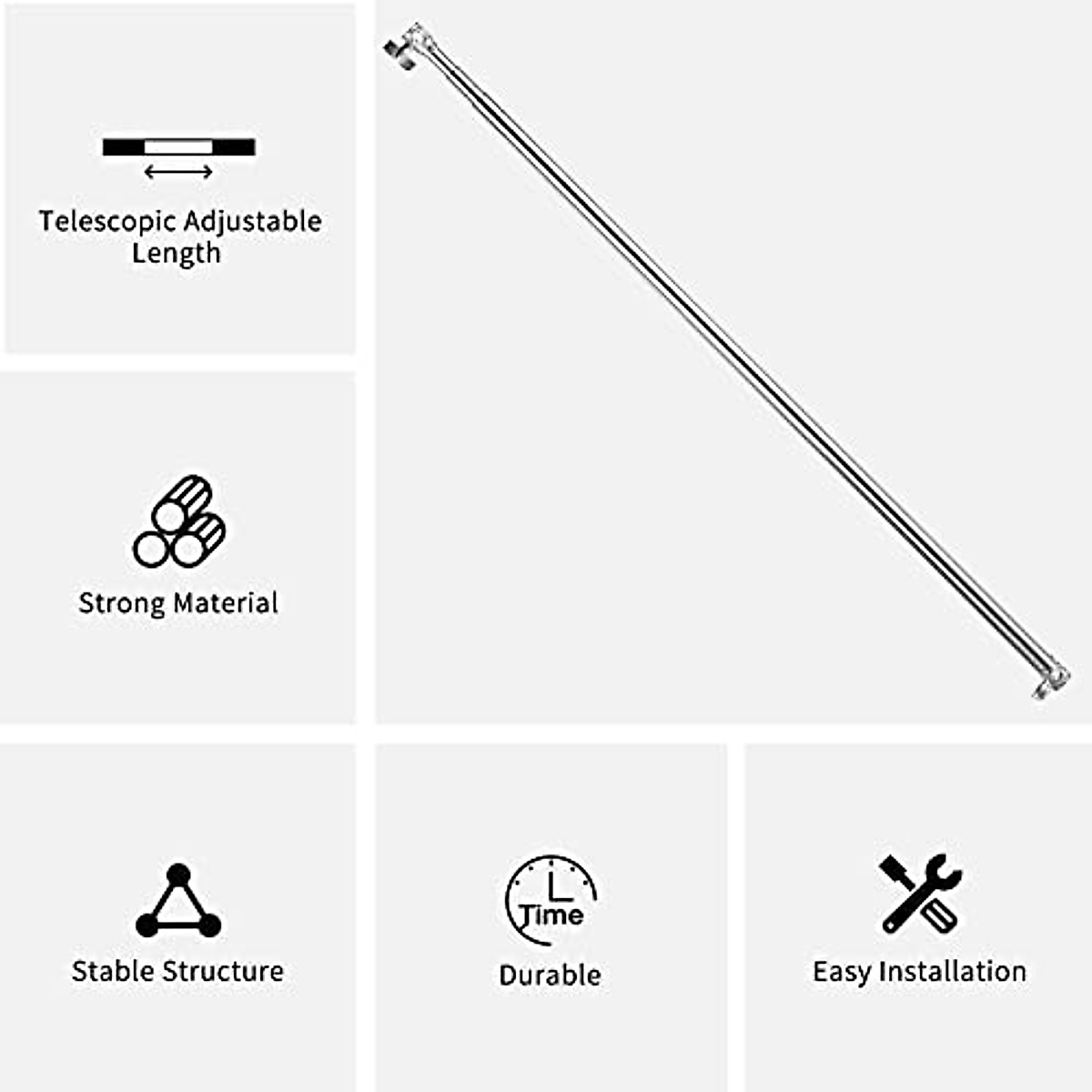 Pro Stainless Steel Telescopic Backdrop Crossbar Max Length 10 ft/3m Adjustable Background Support Cross Arm, Backdrop Pole for C Stand