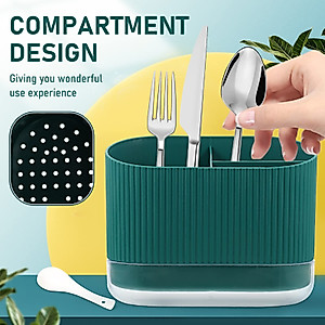 TOPBATHY Kitchen Utensil Draining Chopstick Cage Silverware Drainer Basket 3 Divided Cutlery Drying Utensil Crock Sink Countertop Flatware Organizer for Spoons Forks Green