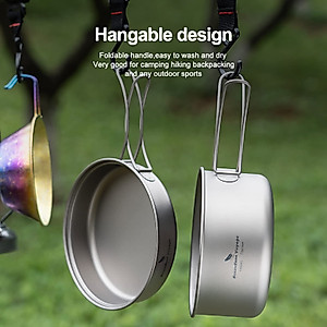 Boundless Voyage Titanium 2-Piece Pot and Pan Set 1000ml+500ml Folding Handle for Outdoor Camping Cooking Hiking Backpacking Portable Tableware Cookware