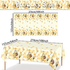 AURORAPARTY 3pcs Winnie Party Tablecloth Bear Baby Shower or Birthday Party Table Cover Honey Plastic Rectangle Birthday Party Decoration, 54 x 108 Inches