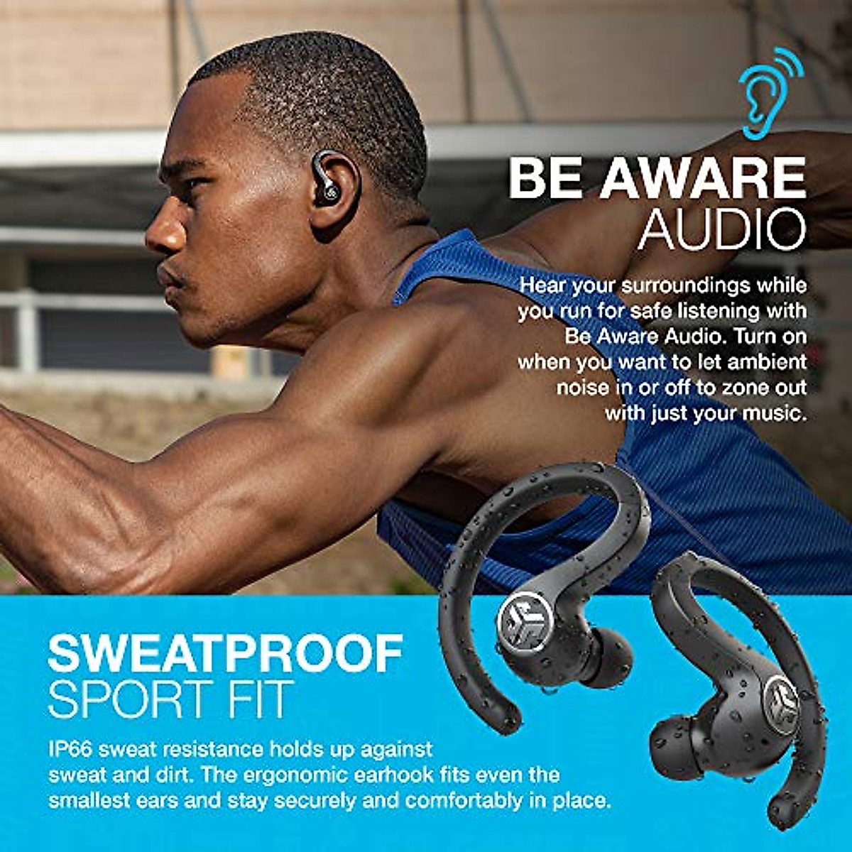 JLab JBuds Air Sport True Wireless Bluetooth Earbuds + Charging Case | Black | IP66 Sweat Resistance - Class 1 Bluetooth 5.0 Connection | 3 EQ Sound Settings JLab Signature, Balanced, Bass Boost