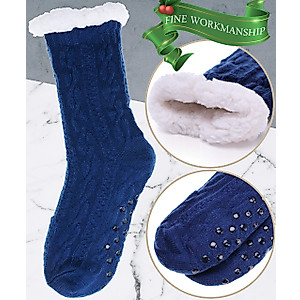 EBMORE Mens Slipper Fuzzy Socks Winter Cozy Fluffy Cabin Warm Fleece Soft Comfy Thick Non Slip Christmas Home Stocking Stuffer (Blue)