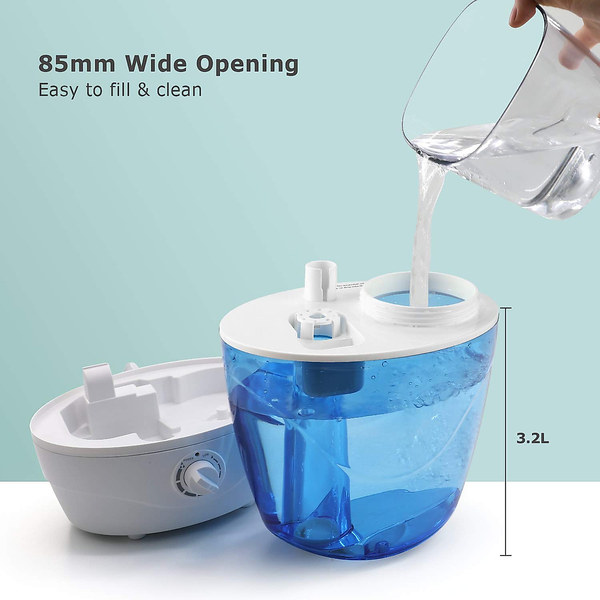 Cool Mist Humidifier, 3.2L Ultrasonic Humidifiers for Bedroom Kids, Air Humidifier for Home, Whisper Quiet Vaporizer for Babies with 360°Nozzle,Waterless Auto Shut Off,30H Work Time, Filterless, Blue