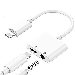 Headphone Adapter for iPhone [Apple MFi Certified], 2 in 1 Lightning to 3.5mm AUX Audio Dongle Charger Splitter Compatible with iPhone 14/13/12/11/XS/XR/X/8/7/iPad, Support All iOS System