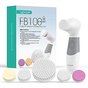 VOYOR Facial Cleansing Brush Waterproof Spin Face Brush 5-in-1 Body Cleansing Brush Set for Deep Skin Cleansing, Gentle Exfoliating, Blackhead Removal FB100