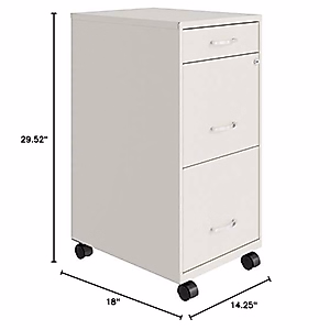 Pemberly Row 3 Drawers 29.52" Vertical White Metal Filing Cabinet Lockable Pre-Assembled Movable Letter Size for Home, Office