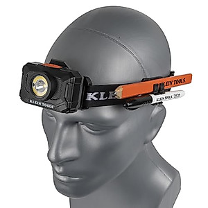 Klein Tools 56414 Rechargeable 2-Color LED Headlamp, Fabric Strap, Spotlight, Floodlight, Red LED, 800 Lumens, USB Cable, Camping, Running