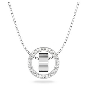 SWAROVSKI Dextera Pendant Necklace with Double Circle Motif in Rhodium Finish Metal and White Crystal Pavé on a Rhodium Finish Chain, Part of the Dextera Collection