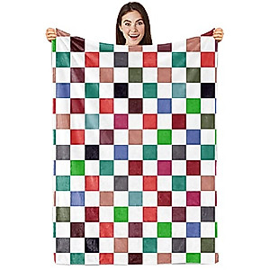 Biapian Checkered Throw Blanket, Flannel Fleece Plaid Bed Blankets Colorful Checkerboard Blanket Comfort Soft Cozy Fuzzy Bed Best Gift Blanket for Couch Sofa Bedroom Adults Kids (50"x60")