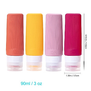 Silicone Travel Bottles for Toiletries,BPA Free,3 oz Leak Proof Refillable Portable Squeeze Empty Accessories Travel Size Liquid Cosmetic Lotion Shampoo Conditioner Bottles Containers 4 Pack Rose
