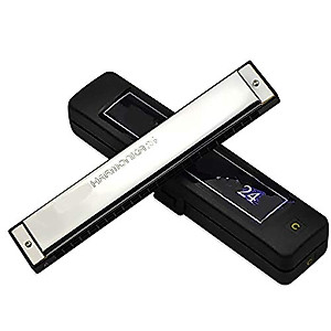 WAAZVXS Tremolo Harmonica 24 Hole 48 Tone Blues Harp Mouth Organ Key of C ABS Resin Brass Reed Musical Instruments (Color : Key A)