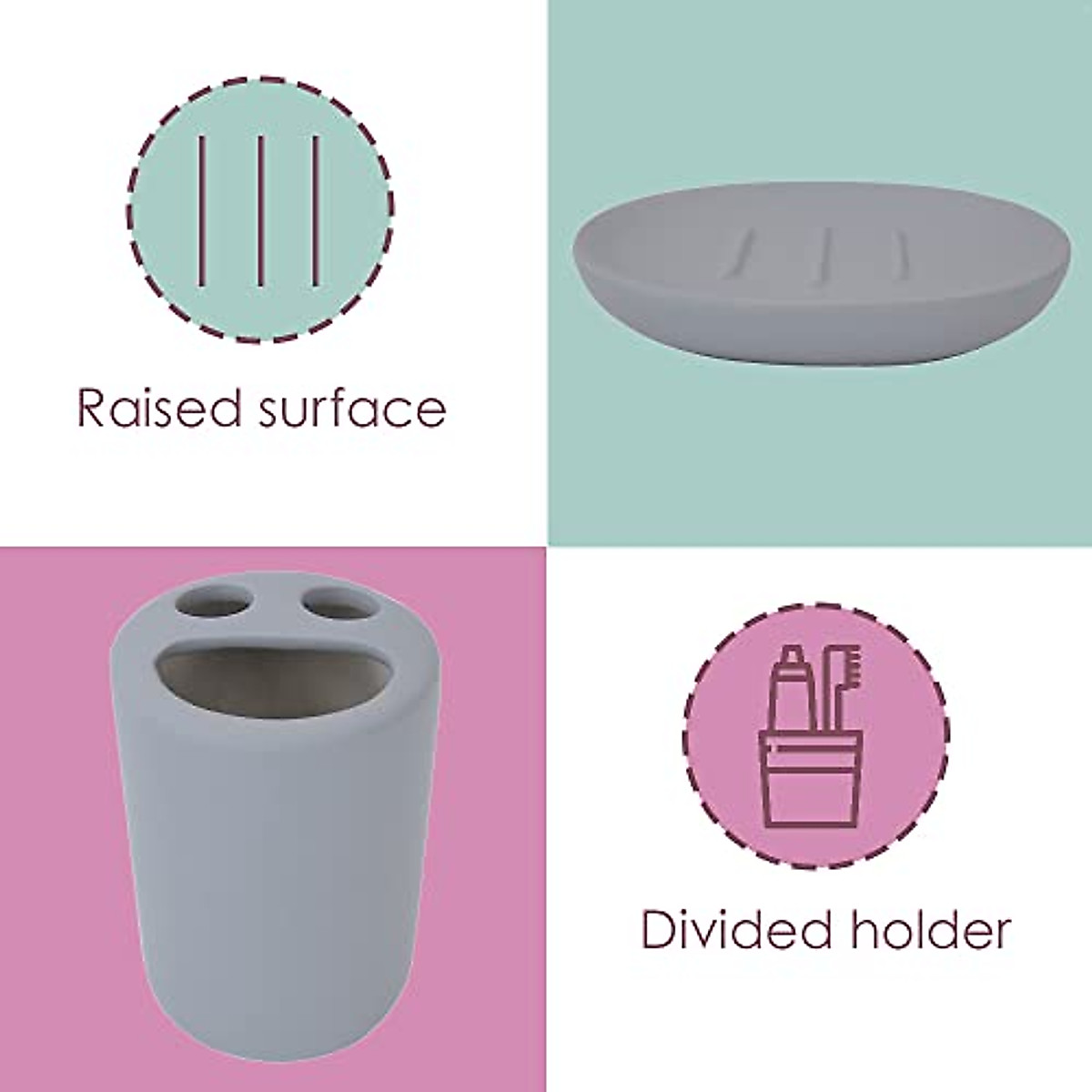 4-Piece Ceramic Bathroom Set (Grey) Contemporary Design Bathroom Accessory Sets with Rubberized Coating Bath Accessories for Bathroom