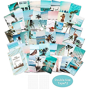 Teal Wall Collage Kit Aesthetic Pictures 50Pcs 4x6 Inch Summer Beach Collage Print Kit Vocation Posters for Room Decor Bule Photo Collage Kit for Wall Aesthetic Holiday Room Decor for Teen Girls