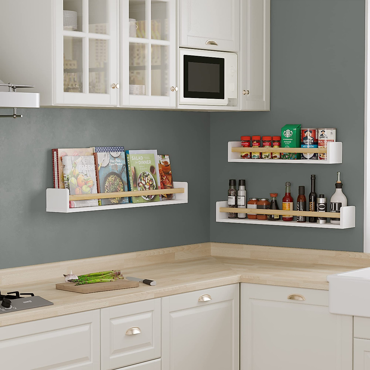 Wallniture Madrid Multisize 36''-30''-24'' Floating Bookshelves Kids Room Bookshelf Nursery Shelves Set of 3, White