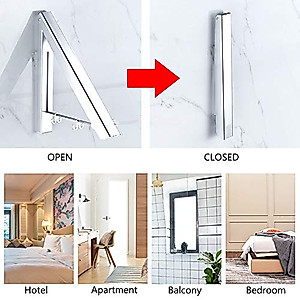 SCLX Retractable Clothes Rack - Wall Mounted Folding Clothes Hanger Drying Rack for Laundry Room Closet Storage Organization, Aluminum, Easy Installation (Silver)