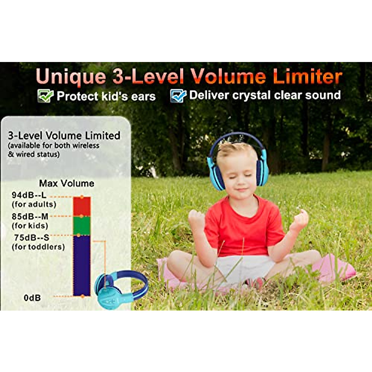 SIMOLIO Kids Bluetooth Headphones with Microphone, Wireless Childrens Headphones with Safe Volume, Foldable Adjustable Headband, Over-Ear Headphones for Boys Girls Toddler Tablet Travel Airplane Blue