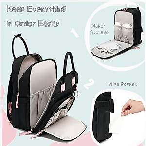 PAOIXEEL 18 Pockets Diaper Bag Backpack with Wet Pockets, Stroller Clips, Convertible Tote Backpack, Black