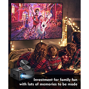 Mini Projector for iPhone, 1080P Bluetooth DVD Projector with Built in DVD Player with 120 inches Screen, Led Portable Video Projector for Outdoor Family Movie Night Compatible Phone/HD/USB