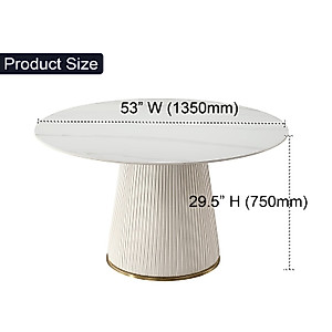 Modern Engineered Stone Dining Table - 53" Round Dining Table with Cylindrical Base, 1-Piece Dining Room Table for Up to 6 for Kitchen, Restaurant