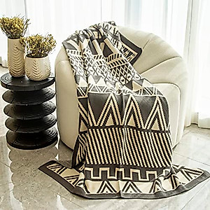 BlossoME Grey & White Knit Throws 50”*66” /Multi-Geometric Pattern Thermal Knit Throws for All-Seasons/Decorative Throw Blankets for Couch, Sofas, Beds and Gifts