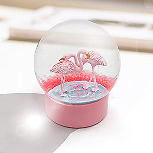 Mingfuxin Snow Globe, Pink Flamingos Snow Globe for Kids, Glitter Glass Snowglobes for Women Girls, Snow Globes Home Office Table Decor Birthday Gift, 100MM Pink Flamingos Valentines Snow Globe