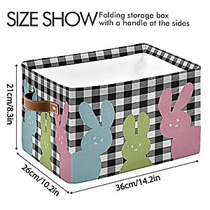 Happy Easter Day Eggs Storage Basket Fabric Laundry Baskets Easter Peeps Bunny Black White Buffalo Plaid Storage Boxes Organizer Bag for Baby Toy Book Storage Cubes Shelf Closet Bins 16×12×8 Inches