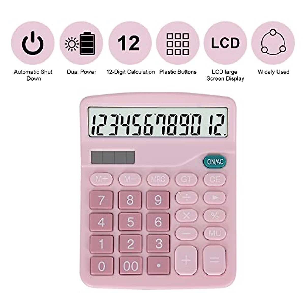 EooCoo Basic Standard Calculator 12 Digit Desktop Calculator with Large LCD Display and Sensitive Button for Office, School, Home & Business Use - Pink