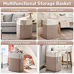 Goodpick Laundry Basket Laundry Hamper, Blanket Basket for Living Room Clothes Hamper for Laundry Room, Tall Basket, Woven Laundry Basket, Storage Basket for Toys, Towels, 16x13x22in, Jute