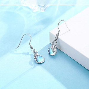 Midir&Etain Crystal Flower/Daisy 925 Sterling Silver Hoop Earrings Moonstone Daisy Jewelry Birthday Valentine's Day Christmas Gift for Women (Moonstone Leaf Earrings)