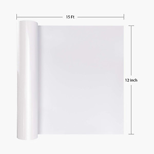 JANDJPACKAGING White Heat Transfer Vinyl Bundle 12” x 15FT - Iron on Vinyl for Silhouette and Cricut Easy to Cut & Weed HTV Vinyl Bundle for T-Shirts