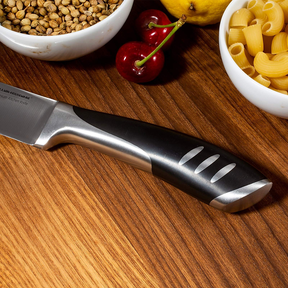 Premium 8-Piece German High Carbon Stainless Steel Kitchen Knives Set with Rubber Wood Block, Professional Double Forged Full Tang Chef Knife Set