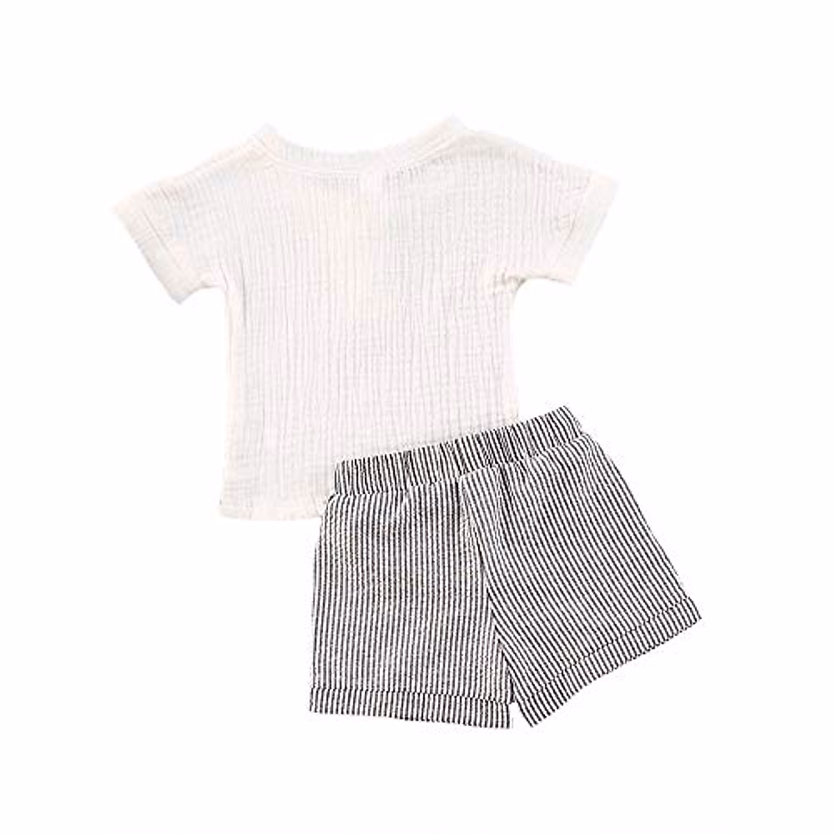 Baby Boys Short Sleeve T-Shirt Tops Elastic Waistband Shorts Set Toddler2Pcs Summer Outfits Clothes (Linen White + Strips, 2-3T)