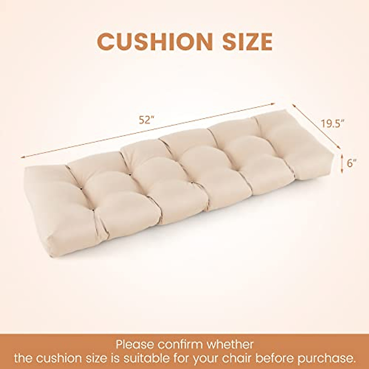 Giantex Outdoor Bench Cushion, 52 x 19.5 Inch Thick Tufted Patio Cushion Pads for Garden Sofa Settee Couch, Loveseat, Waterproof Patio Furniture Swing (Beige)