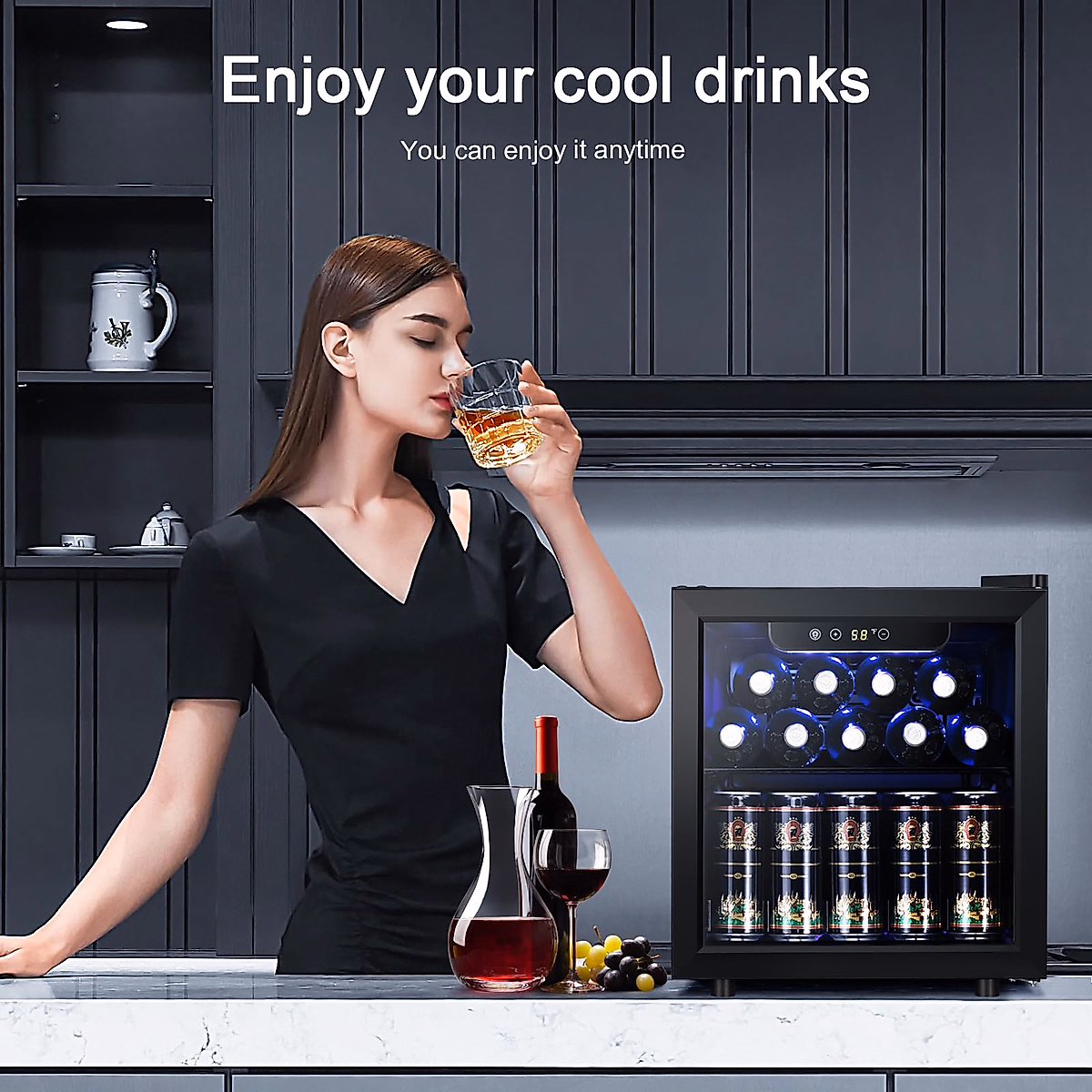Antarctic Star 12 Bottle 48 Can Beverage Refrigerator Cooler - Mini Fridge Glass Door for Beer Soda Drinks or Wine,Freestanding Beverage Fridge for Home and Bar with Adjustable Shelving, 1.3 Cu. Ft.