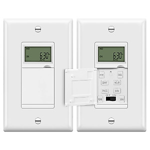 ENERLITES Programmable Digital Timer Switch for Lights, Fans, Motors, 7-Day 18 ON/OFF Timer Settings, Single Pole, Neutral Wire Required, UL Listed, HET01-C, White, 2 Pack