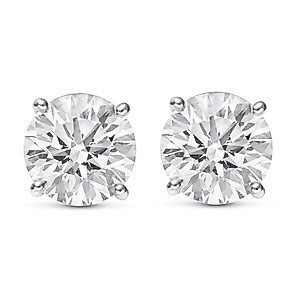Houston Diamond District 4 Carat IGI Certified Natural Round Brilliant Solitaire Diamond Stud Earrings for Women Platinum 4 Prong Push Back (F-G Color SI2-I1 Clarity)