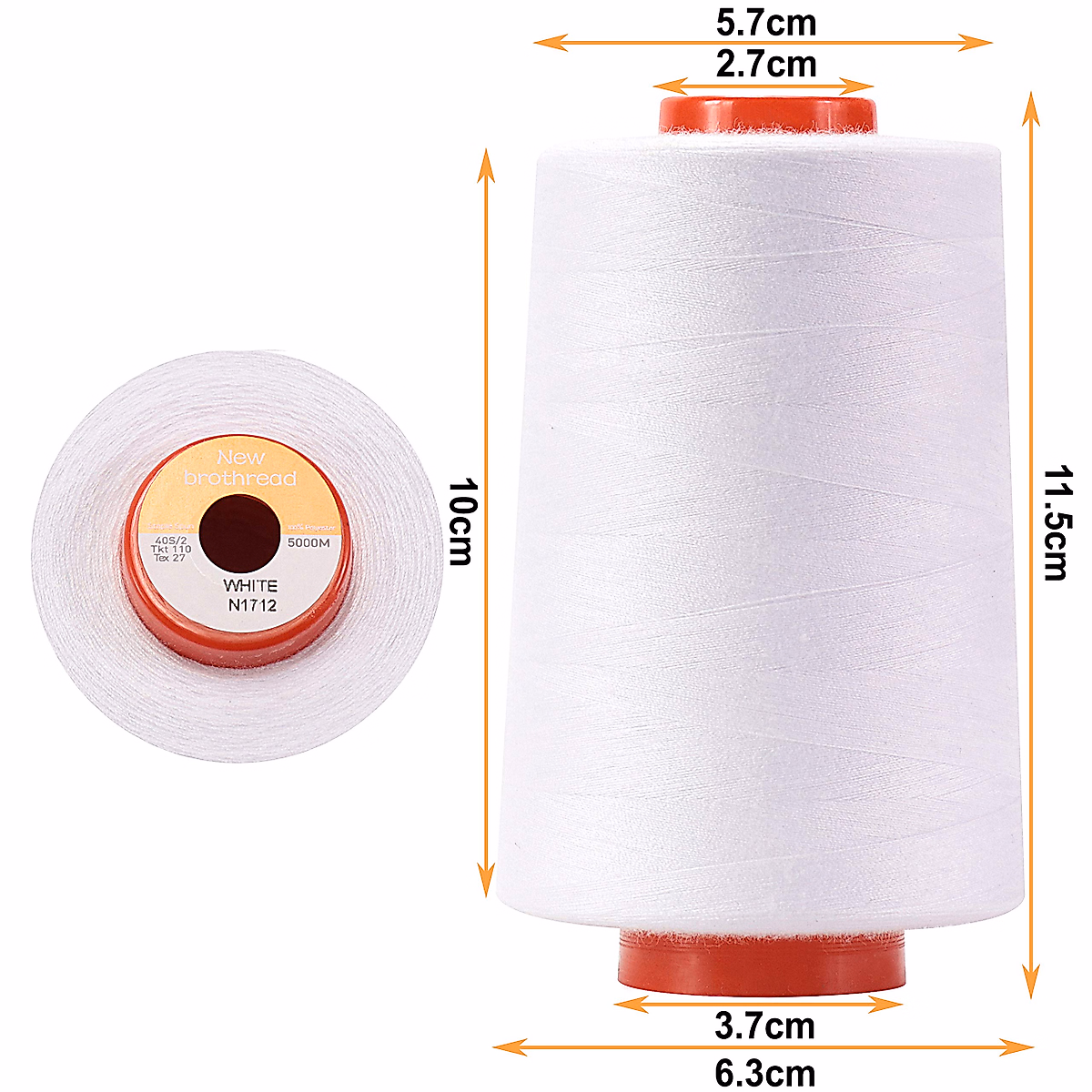 New brothread - 30 Options - 4 Large Cones of 5500Y (5000M) Each All Purpose Spun Polyester Thread 40S/2 (Tex27) for Serger, Overlock, Quilting, Piecing and Sewing - White