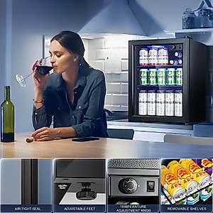 Antarctic Star Beverage Refrigerator Cooler-68 Can 16 Bottle Mini Fridge for Soda Beer Wine Champagne,Glass Door, Drink Dispenser, Knob Control,for Home and Bar,1.7Cu.Ft,Black…