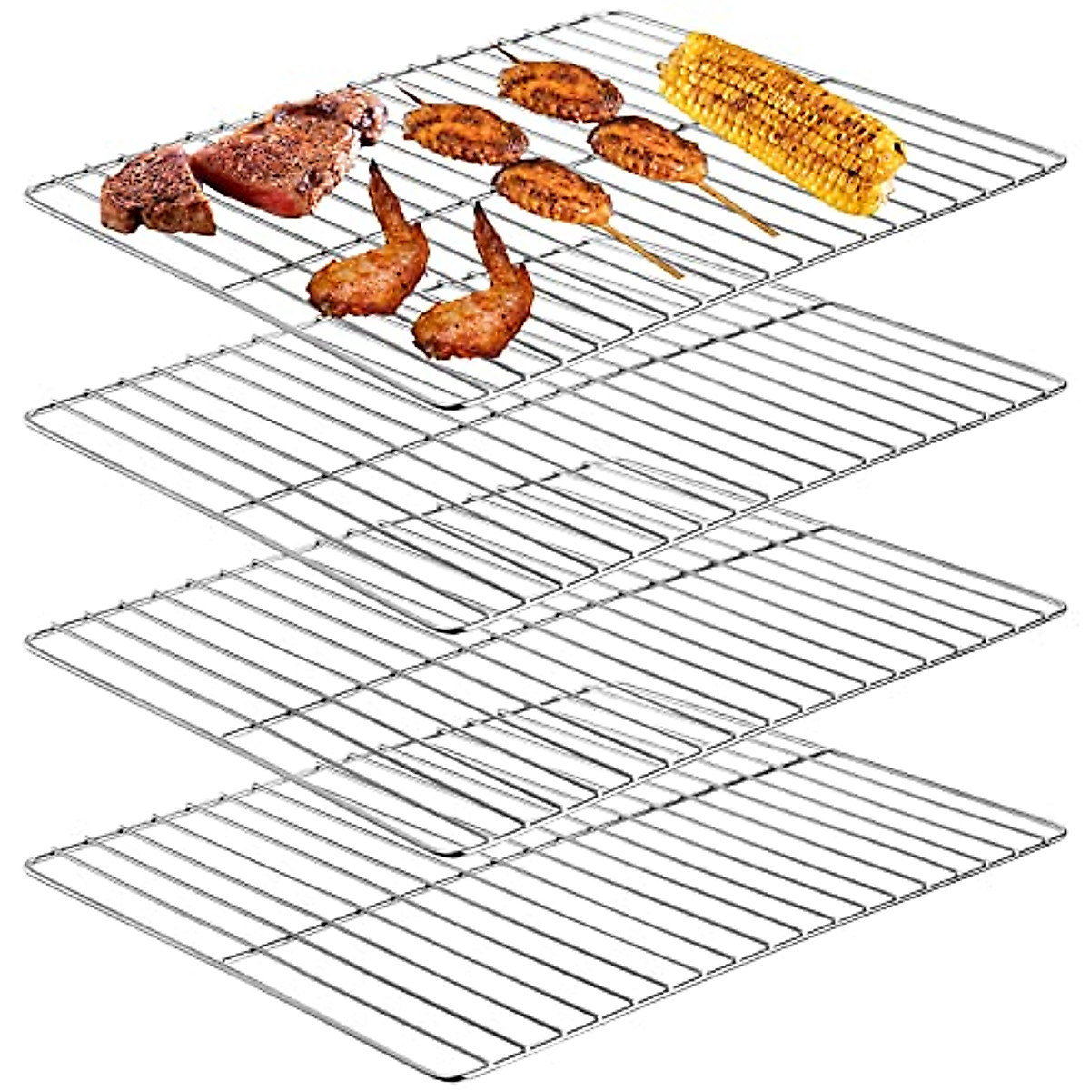 Elsjoy Set of 4 Barbeque Wire Mesh Net Grill Grid, 12 x 10 Stainless Steel Grill Grates BBQ Grill Racks, Replacement Smoker Wire Rack for Roasting, Cooling, Baking