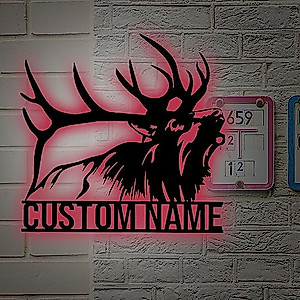 ELK Deer Head Metal Sign Wall Decor, Custom Name Metal Wall Art, Metal Sign, Personalized Hunter Cut Metal Sign, Moose Art Sign，Housewarming Gifts，[Custom Color and Name] Black，8-24inch