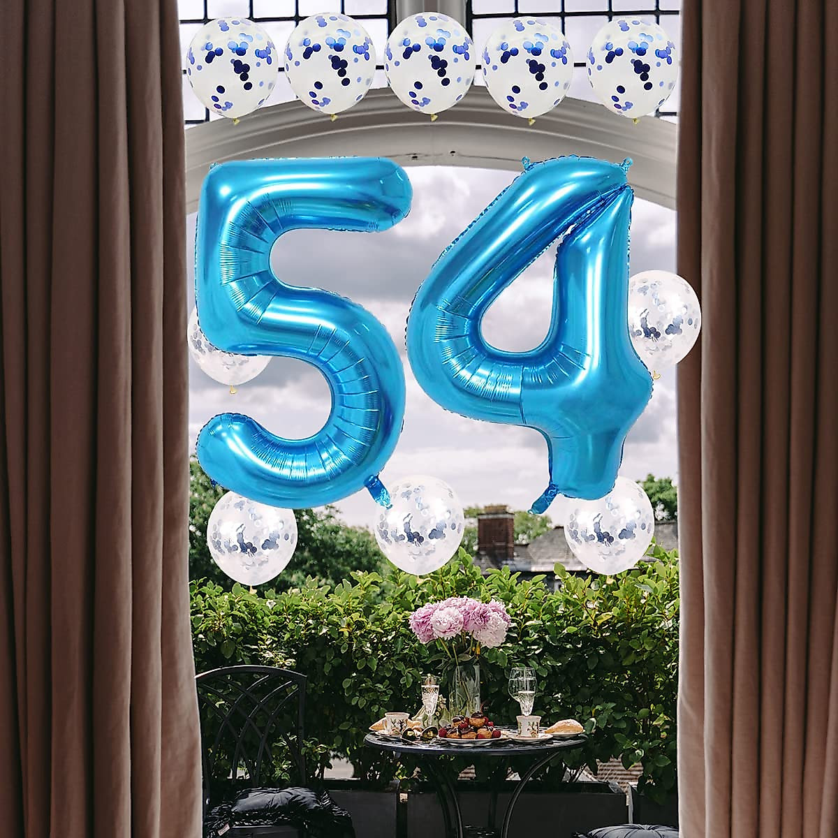 12pcs Blue Balloon Set Number 54 Balloon Kit Giant 54 Digital Foil Balloon Confetti Latex Helium Balloon Party Favors for 54th Birthday Wedding Anniversary Engagement Photo Props,54th Birthday Party