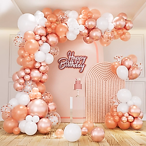 Belscebels Rose Gold Balloons Arch Kit, White and Metallic Rose Gold Balloon Garland Arch Kit for Birthday Party Decorations Baby Shower Bridal Shower Wedding Bachelorette Bride to Be Engagement