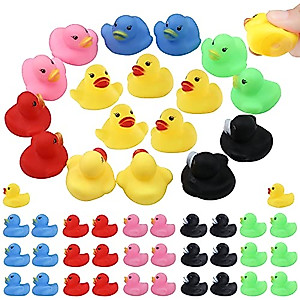 50 Pack Multicolor Mini Rubber Ducky Float Ducks Baby Bath Toy, Great for Jeep Ducking, Shower, Birthday Party, Carnival Game Gift(1.6"x 1.5" x 1.2". 6 Colors)